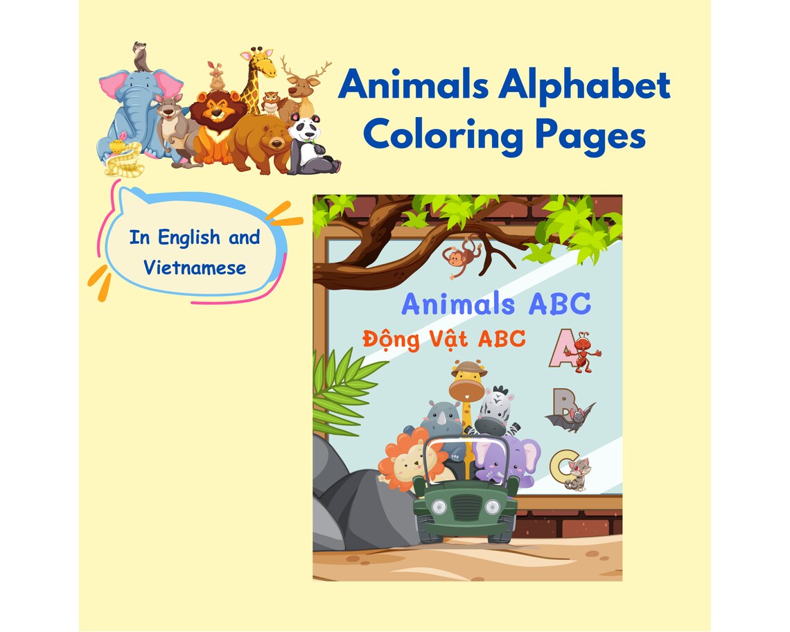 Animals Coloring Pages Bilingual English and Vietnamese - Etsy