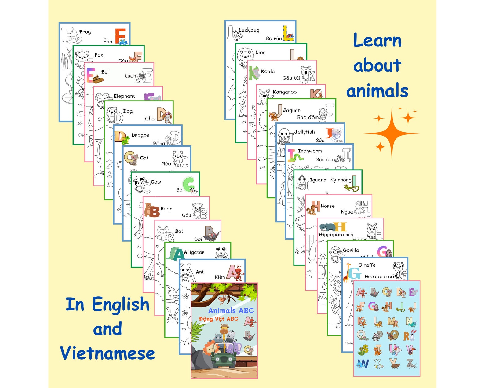 Animals Coloring Pages - Bilingual English and Vietnamese - Etsy