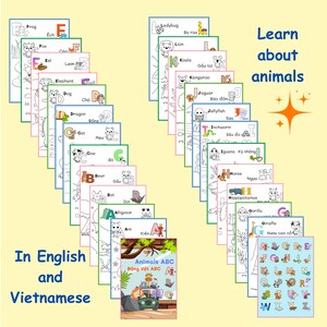 Animals Coloring Pages - Bilingual English and Vietnamese - Etsy