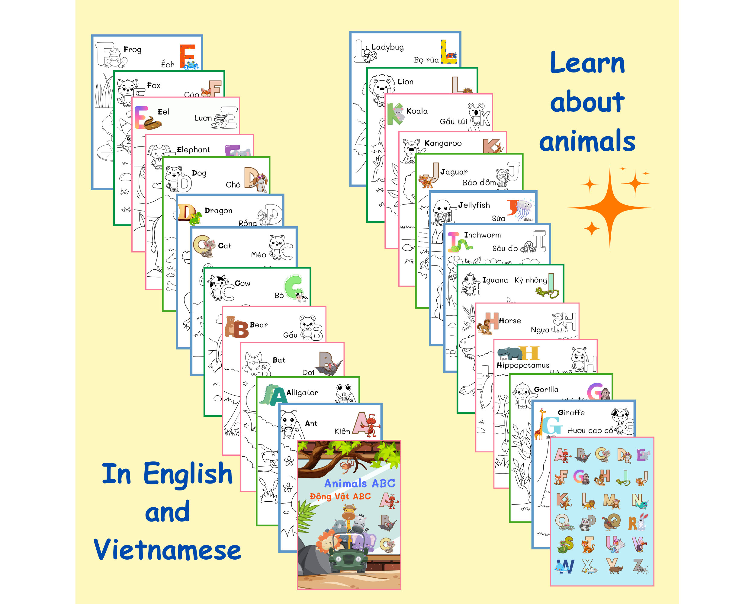 Animals Coloring Pages - Bilingual English and Vietnamese - Etsy