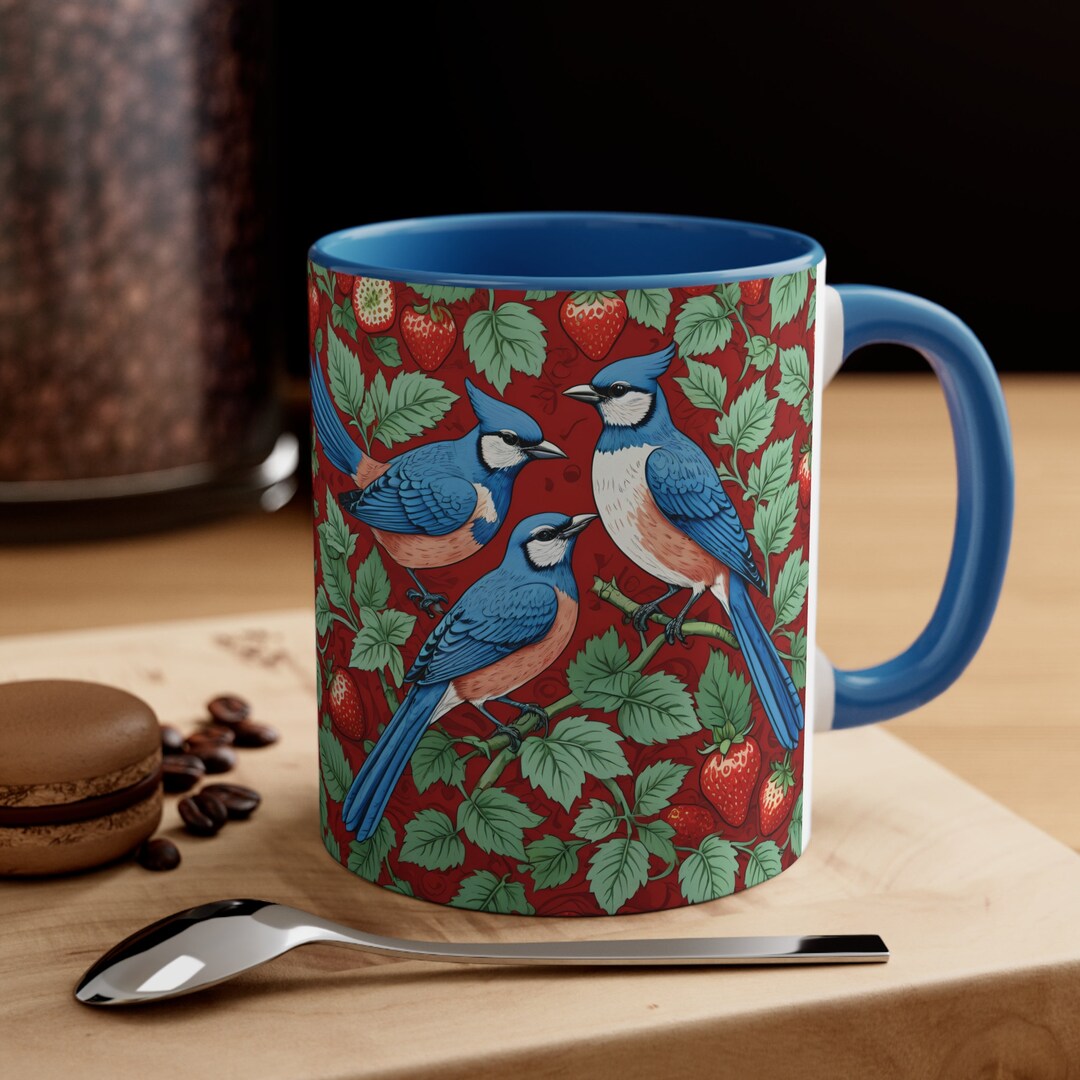 Blue Jay Mug, Birdwatcher, William Morris Inspired Blue Jays in ...