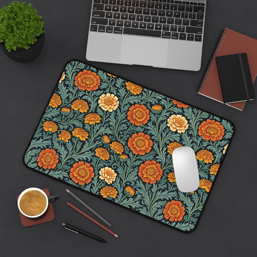 Desk Mat, Marigold Flowers Design, William Morris Inspired, Table Mat ...