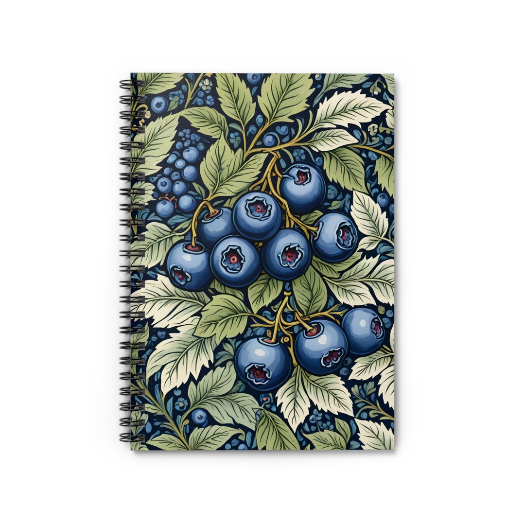 Spiral Bound Notebook, William Morris Inspired Blueberry Patch ...