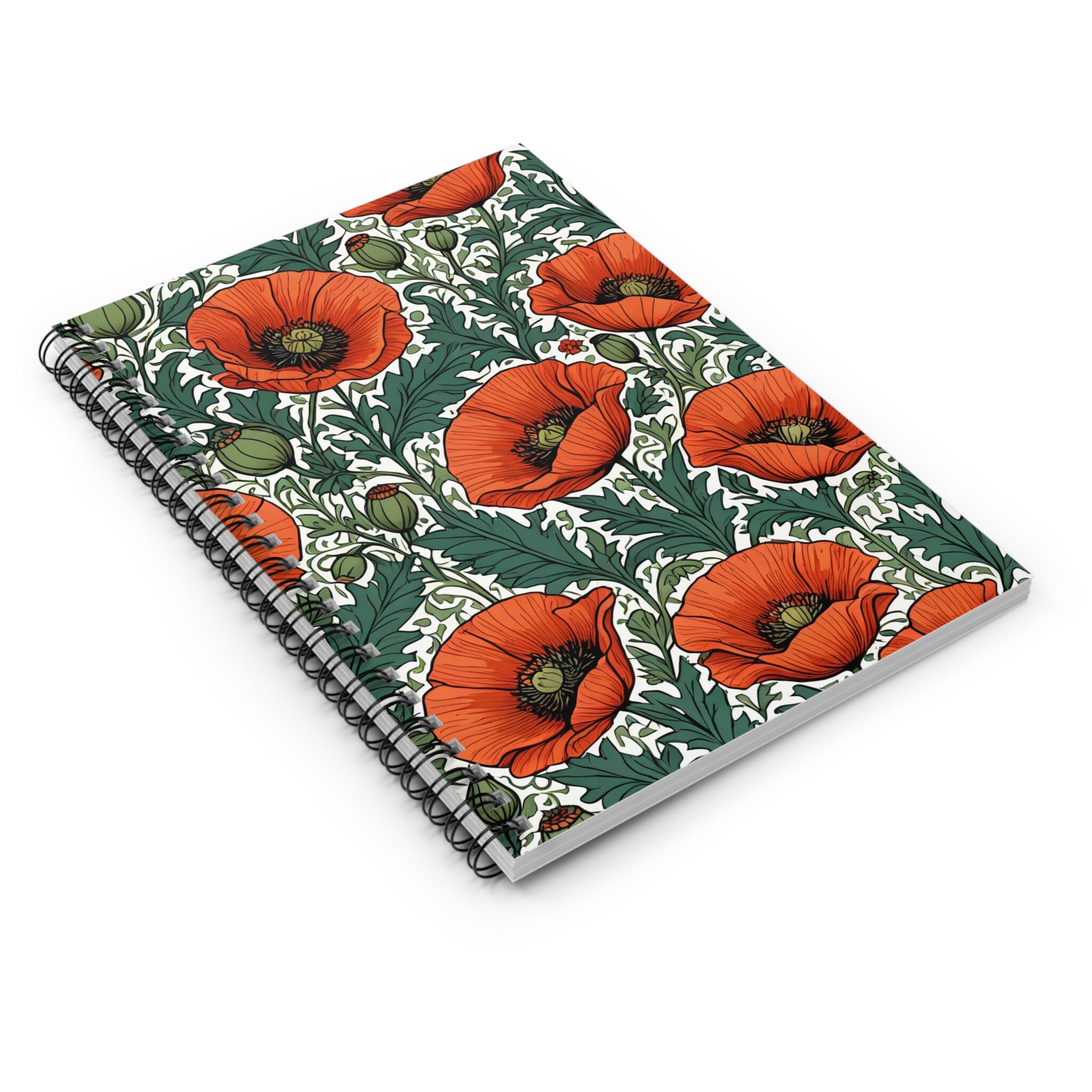 Spiral Bound Notebook, William Morris Inspired Poppy Flowers, Notebook ...