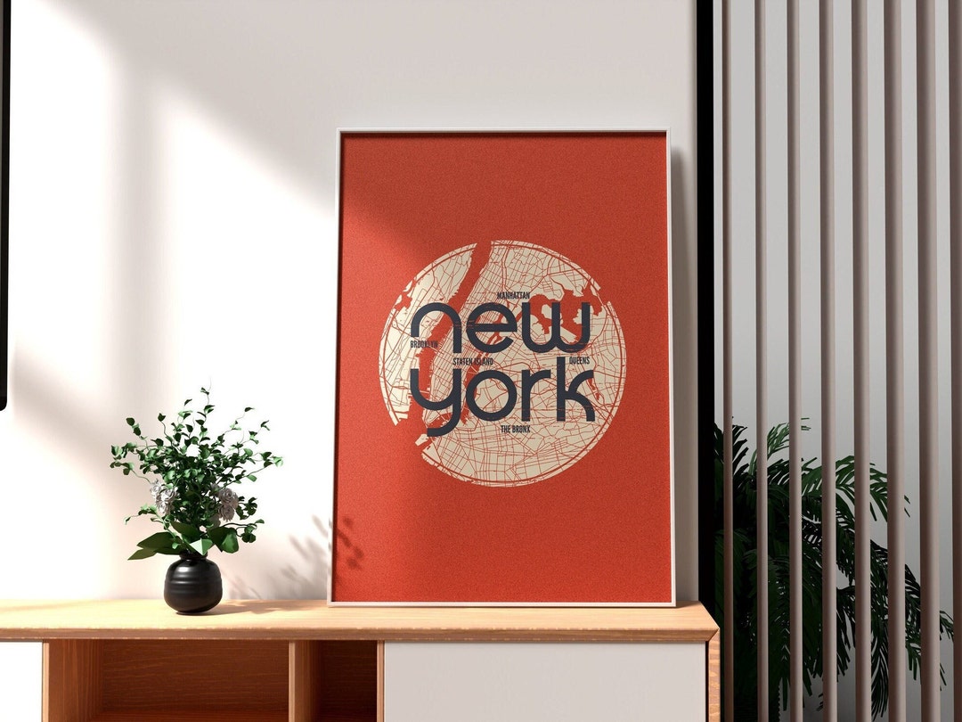 Discover NYC: Striking Circular Map in Orange - Etsy