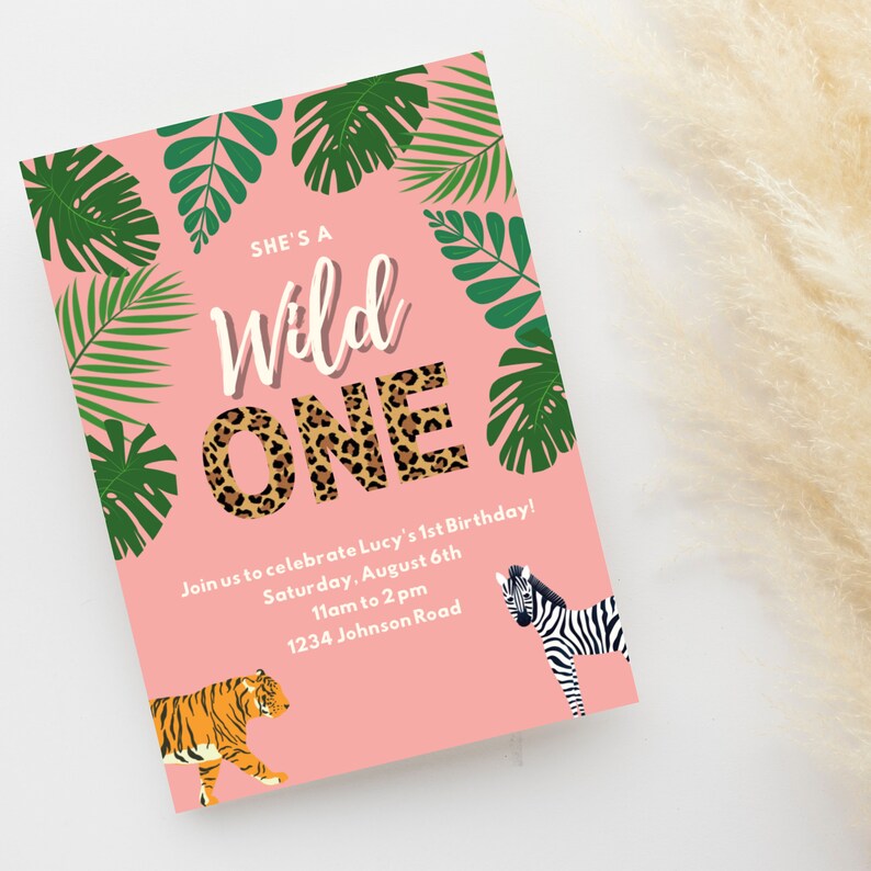 Wild One First Birthday Invitation, Jungle Themed Party Invite - Etsy