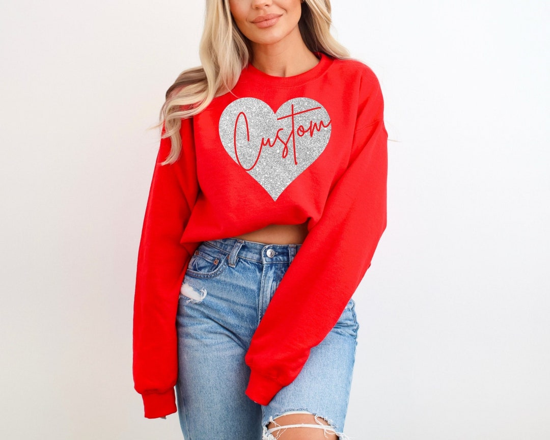 Custom Sparkling Glitter Heart Sweatshirt Your Name Inside Heart Shirt