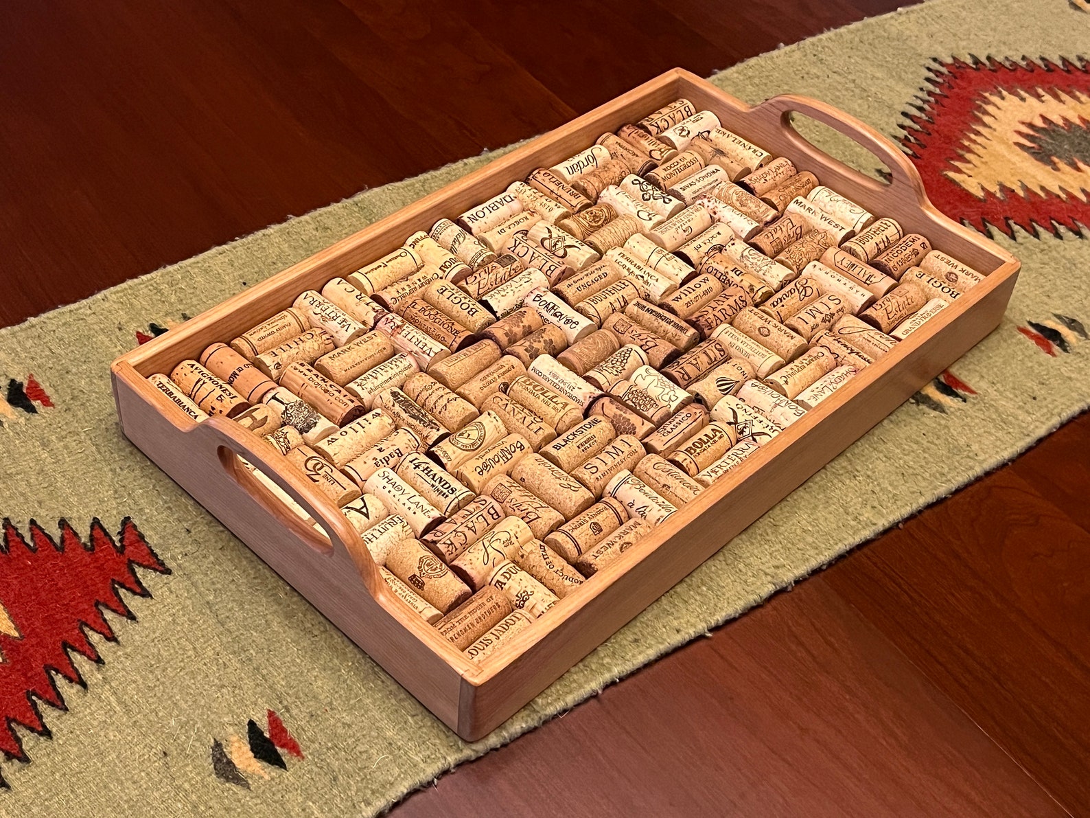 Cherry Wood and Wine Cork Serving Tray With Handles - Etsy