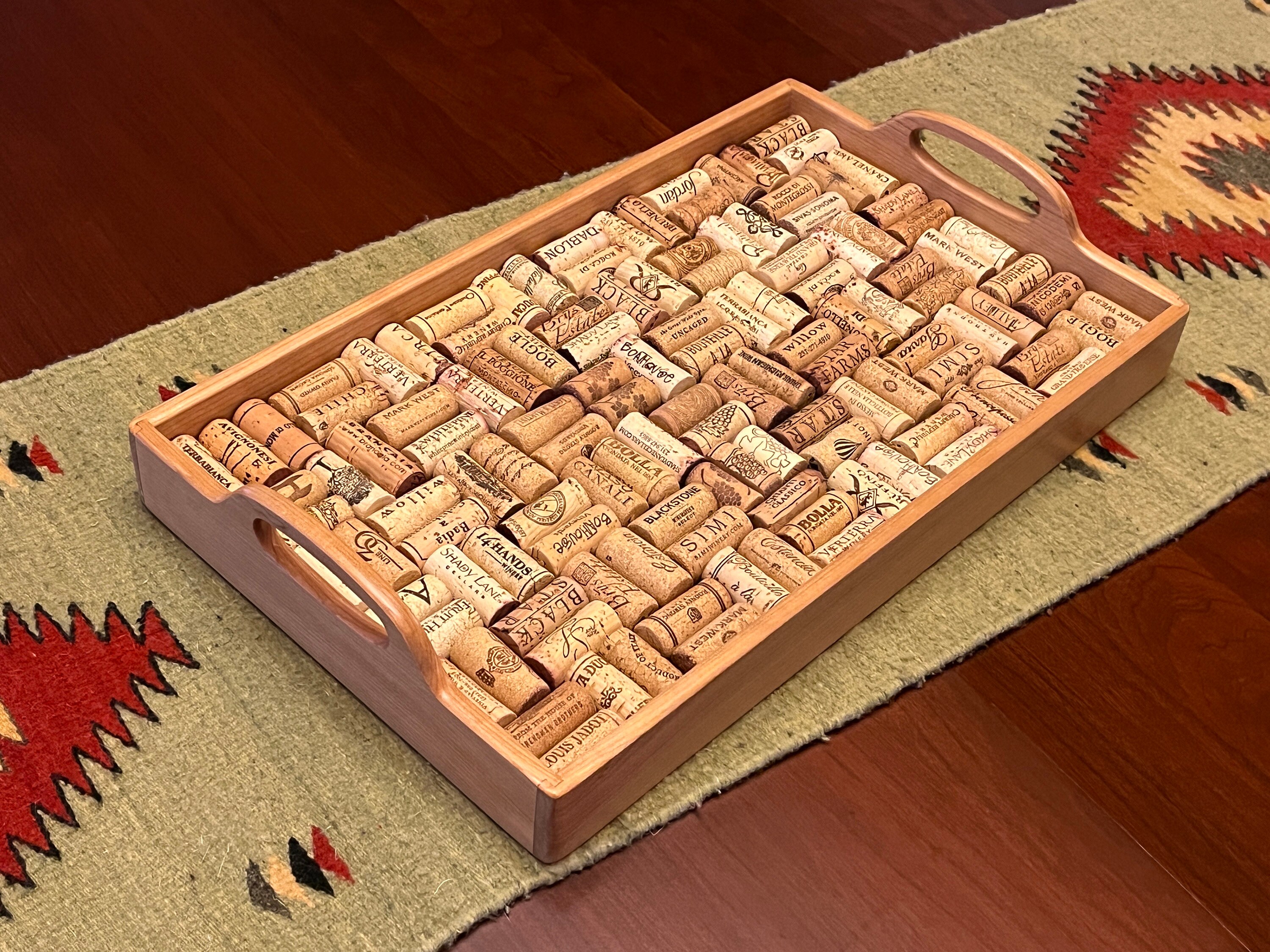 Cherry Wood and Wine Cork Serving Tray With Handles - Etsy