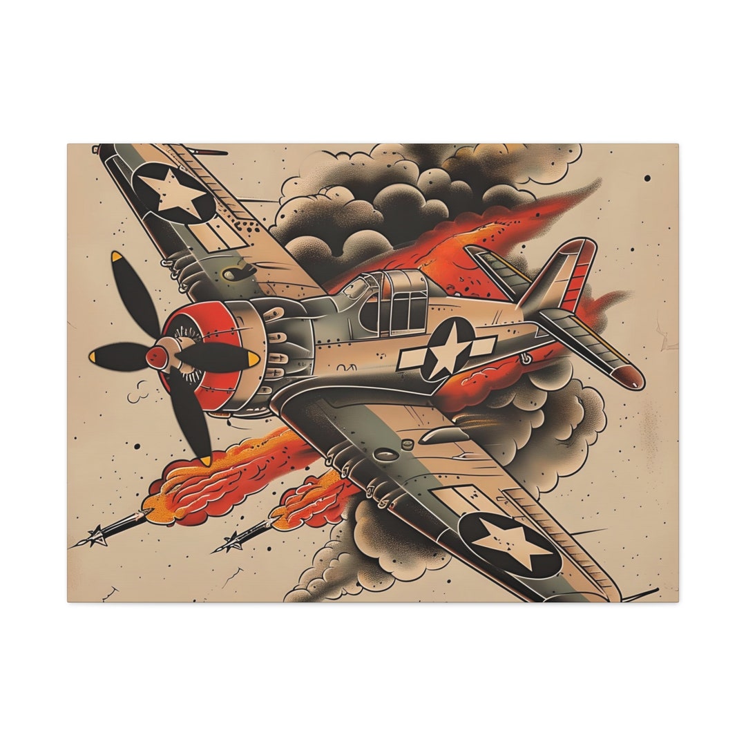 AMERICAN TRADITIONAL TATTOO Ww2 Airplane Patriotic American Canvas ...