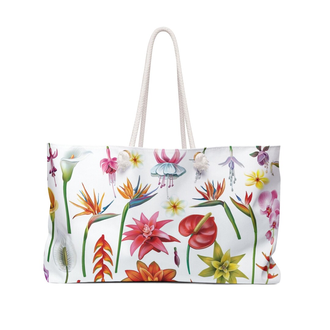 Tropical Floral Weekender Bag, Stylish Travel Tote, Summer Getaway Bag ...