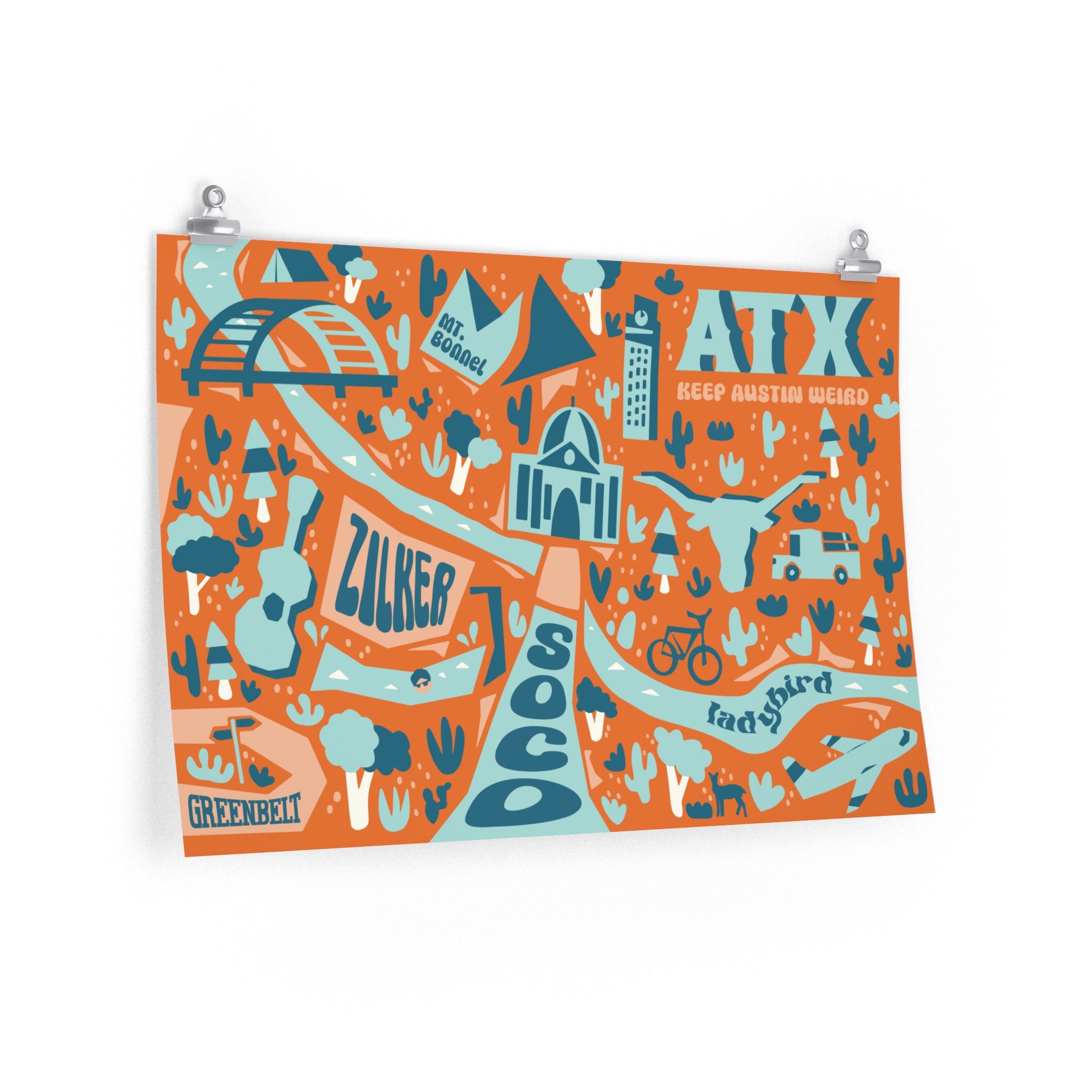 Austin Wall Art Map | Austin Landmark Print | Austin Poster| Texas Wall ...