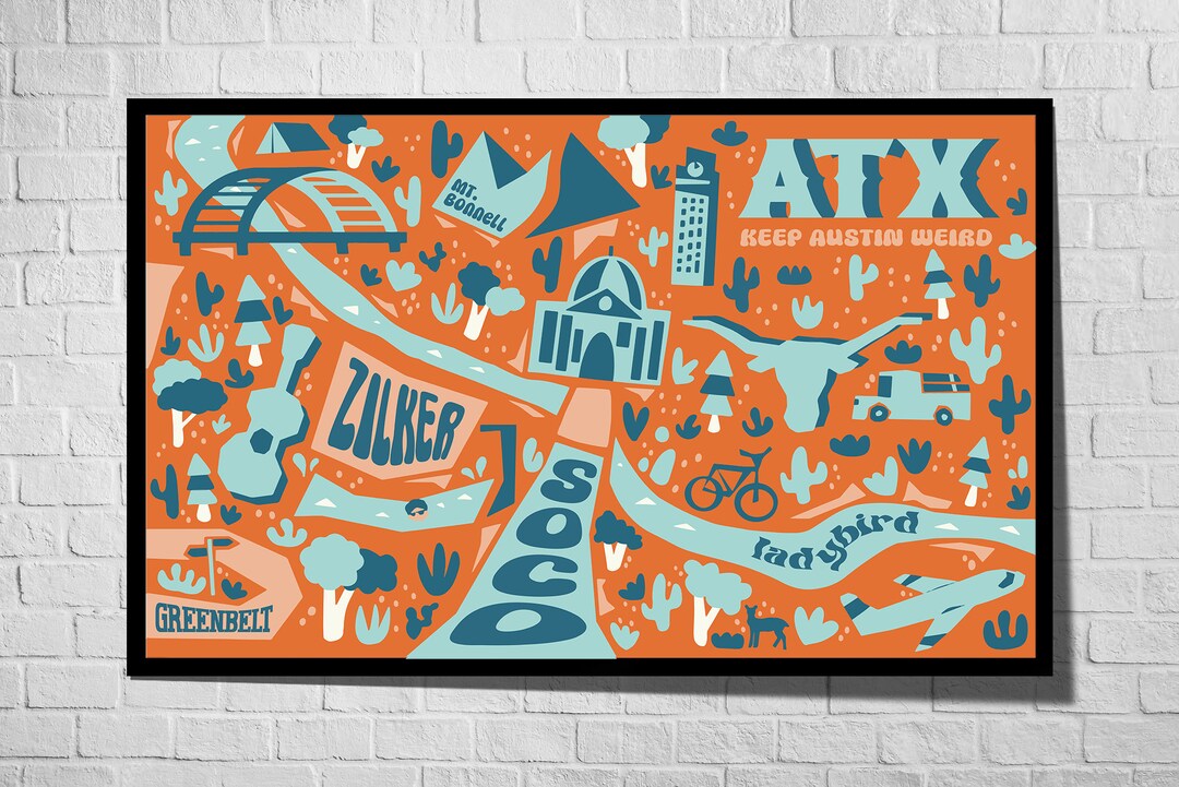 Austin Wall Art Map Austin Landmark Print Austin Poster - Etsy