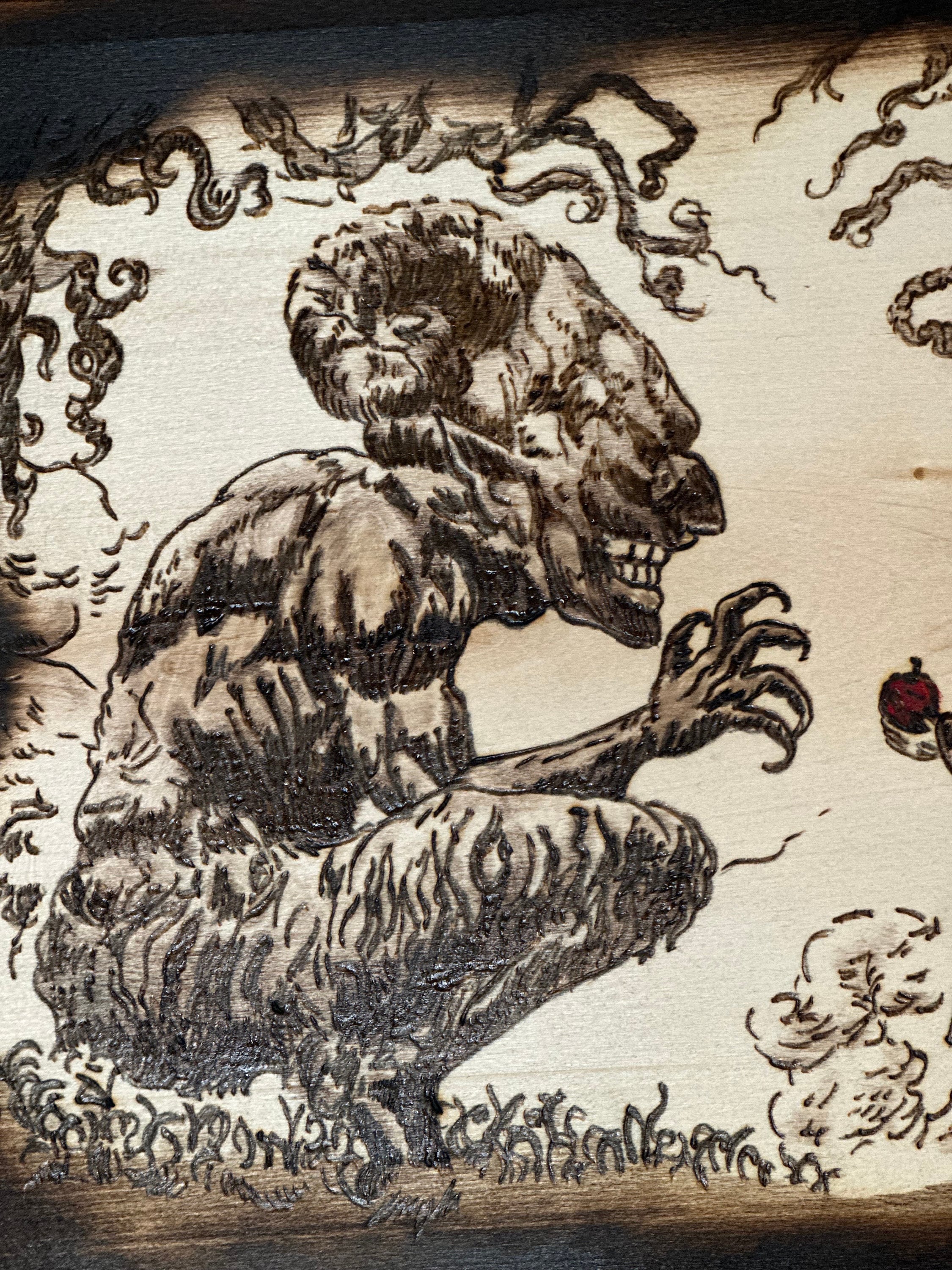 Ymir Fritz and the Devil of All Earth | Woodburn Art | Wood Art - Etsy