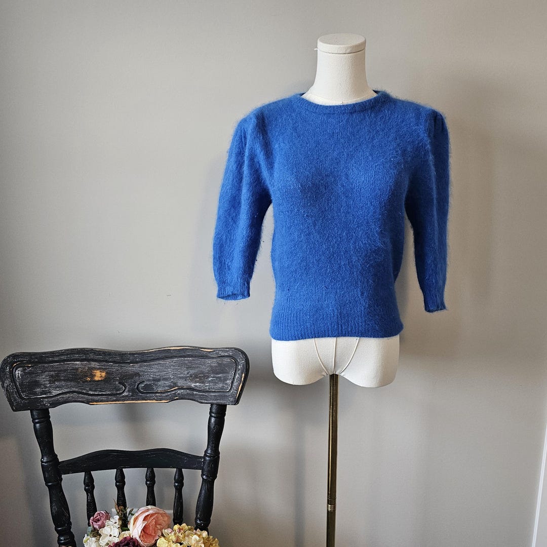 Vintage 80s Fuzzy Angora Fur and Lambswool Soft 3/4 Sleeve Puff ...
