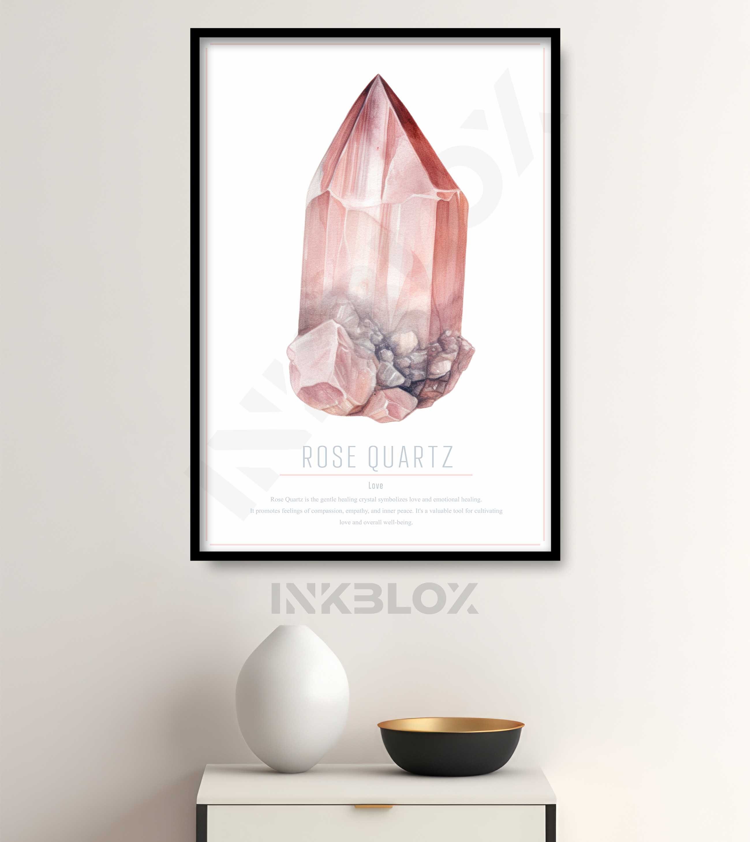Crystal Rose Quartz Print - Gemstone Art - Watercolor Crystal Painting ...