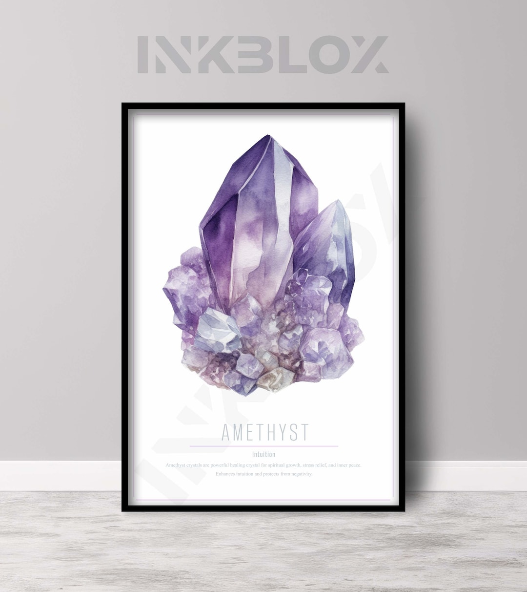 Crystal Amethyst Print - Gemstone Art - Watercolor Crystal Painting ...