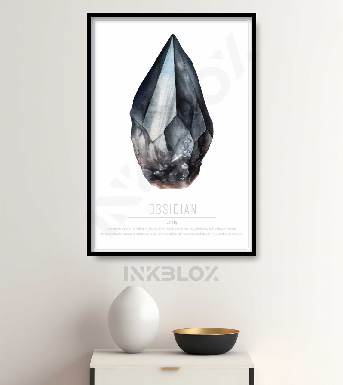Crystal Obsidian Print - Gemstone Art - Watercolor Crystal Painting ...