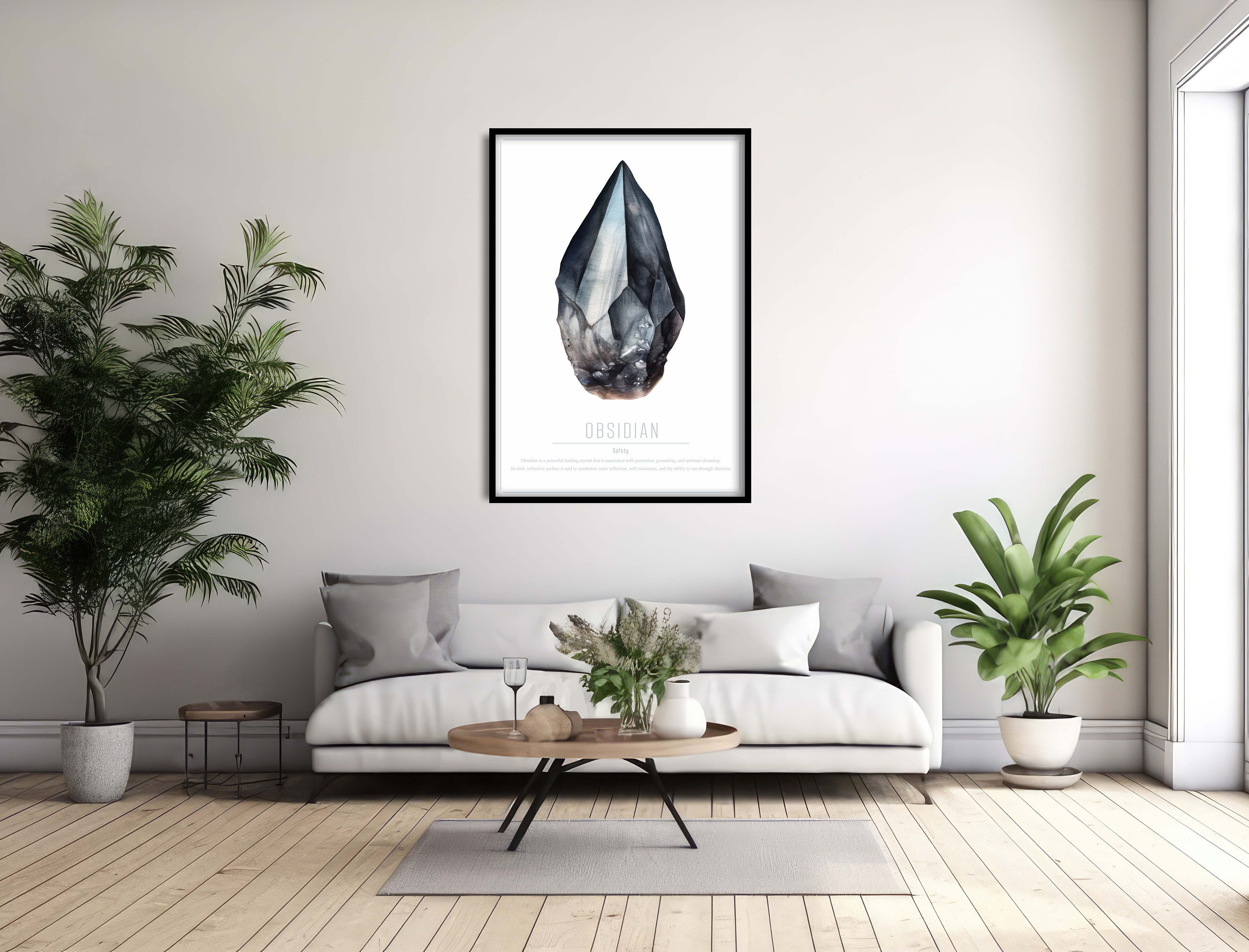 Crystal Obsidian Print - Gemstone Art - Watercolor Crystal Painting ...