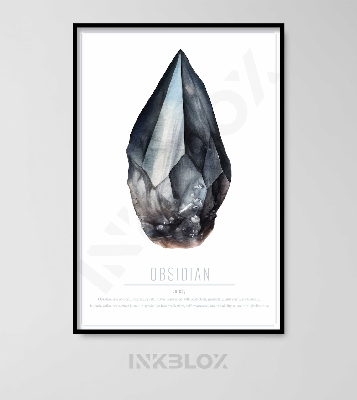 Crystal Obsidian Print - Gemstone Art - Watercolor Crystal Painting ...