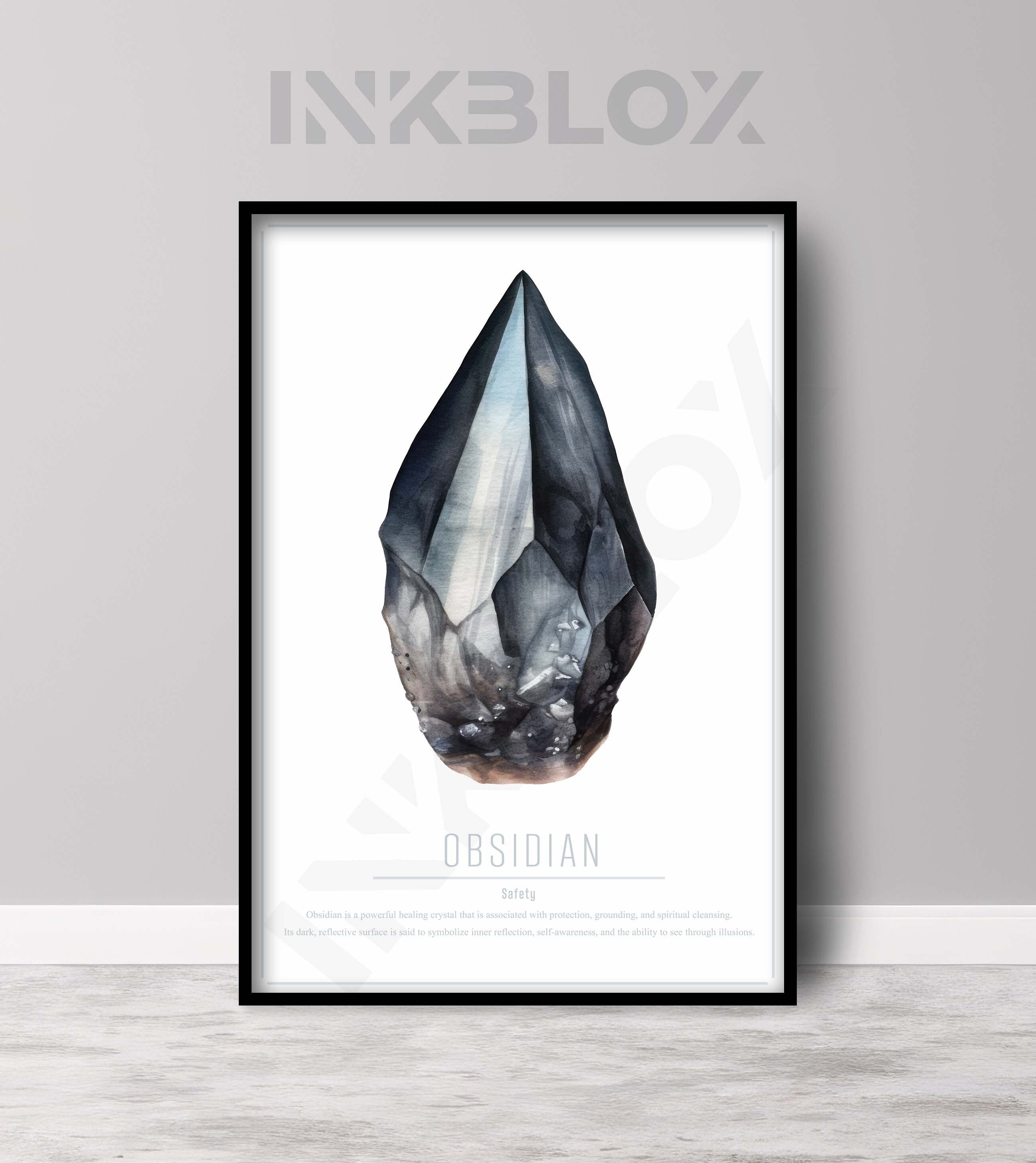 Crystal Obsidian Print - Gemstone Art - Watercolor Crystal Painting ...