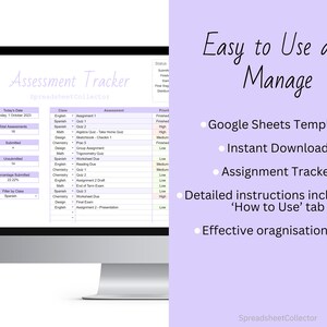 Digital Assessment Tracker Google Sheets Lavender Assignment - Etsy Australia