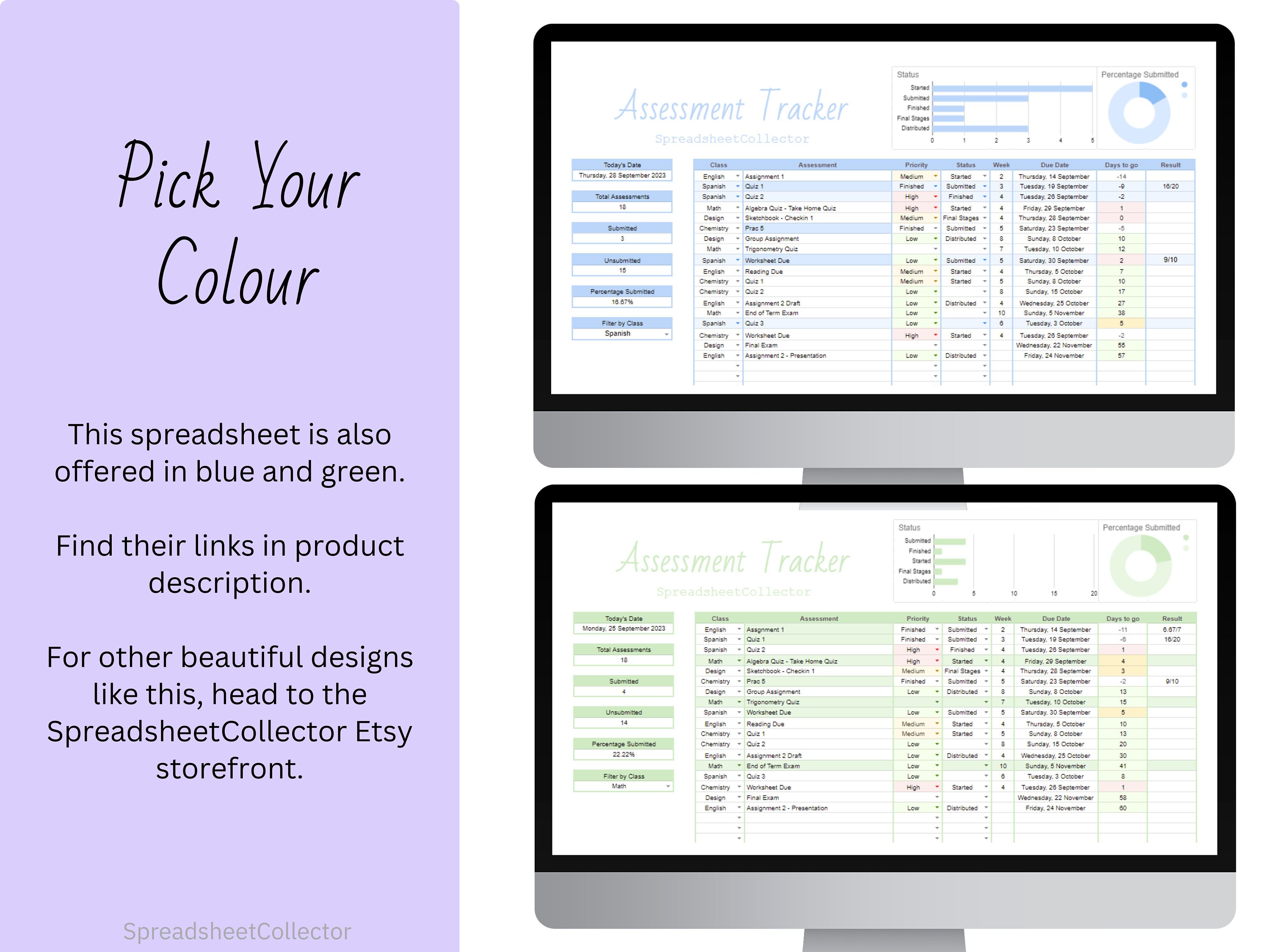 Digital Assessment Tracker Google Sheets Lavender Assignment - Etsy Australia