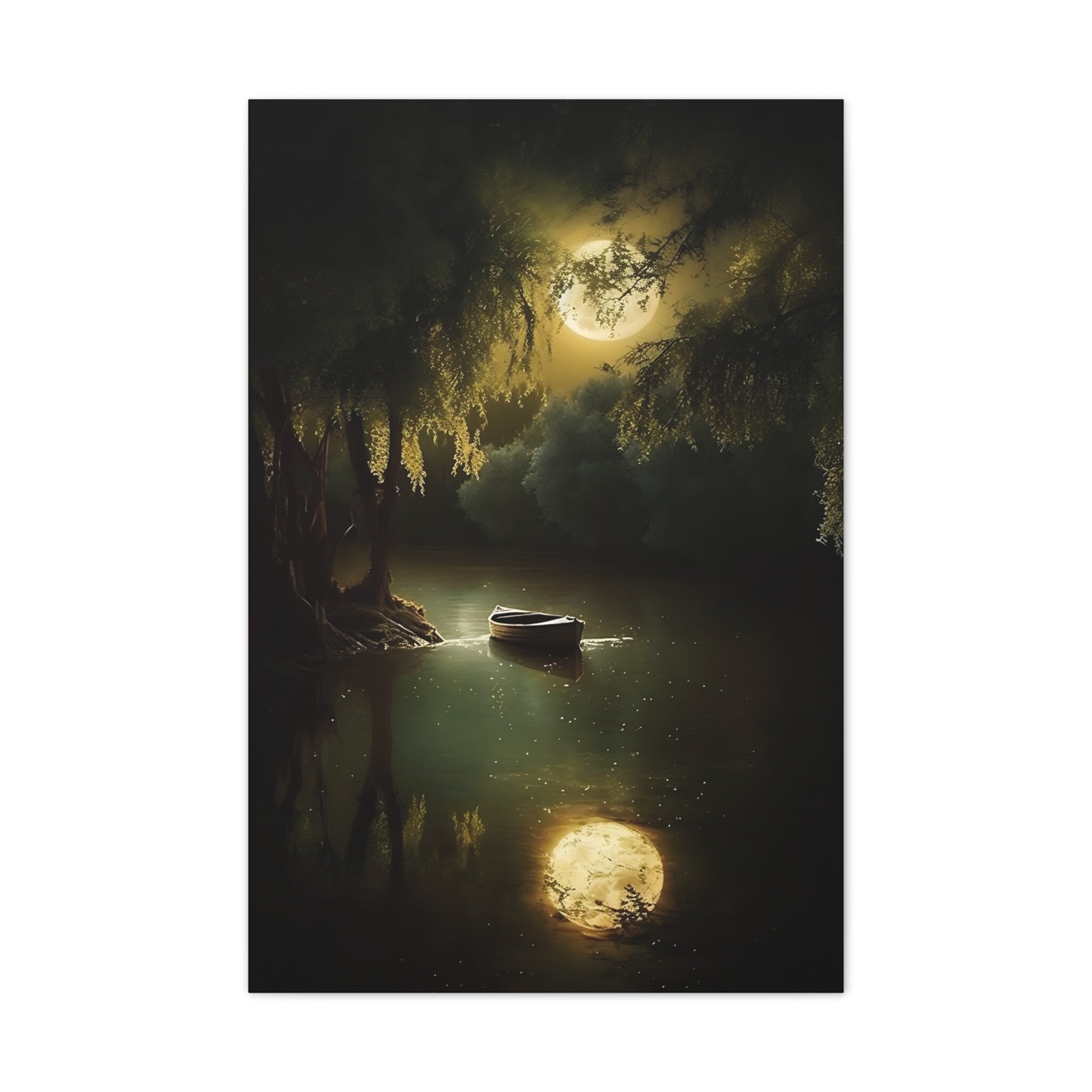 Full Moon Shining Over Southern River Bayou Canvas Painting - Etsy
