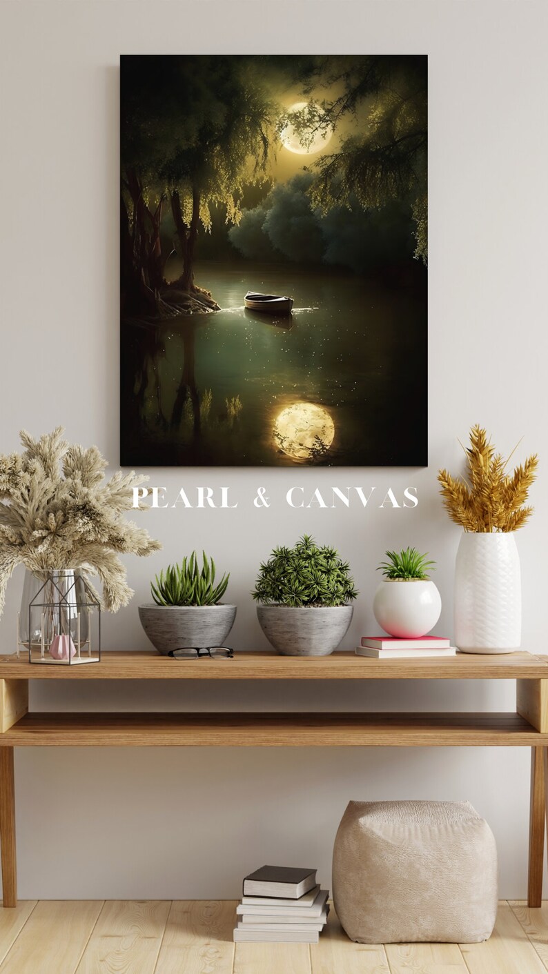 Full Moon Shining Over Southern River Bayou Canvas Painting - Etsy