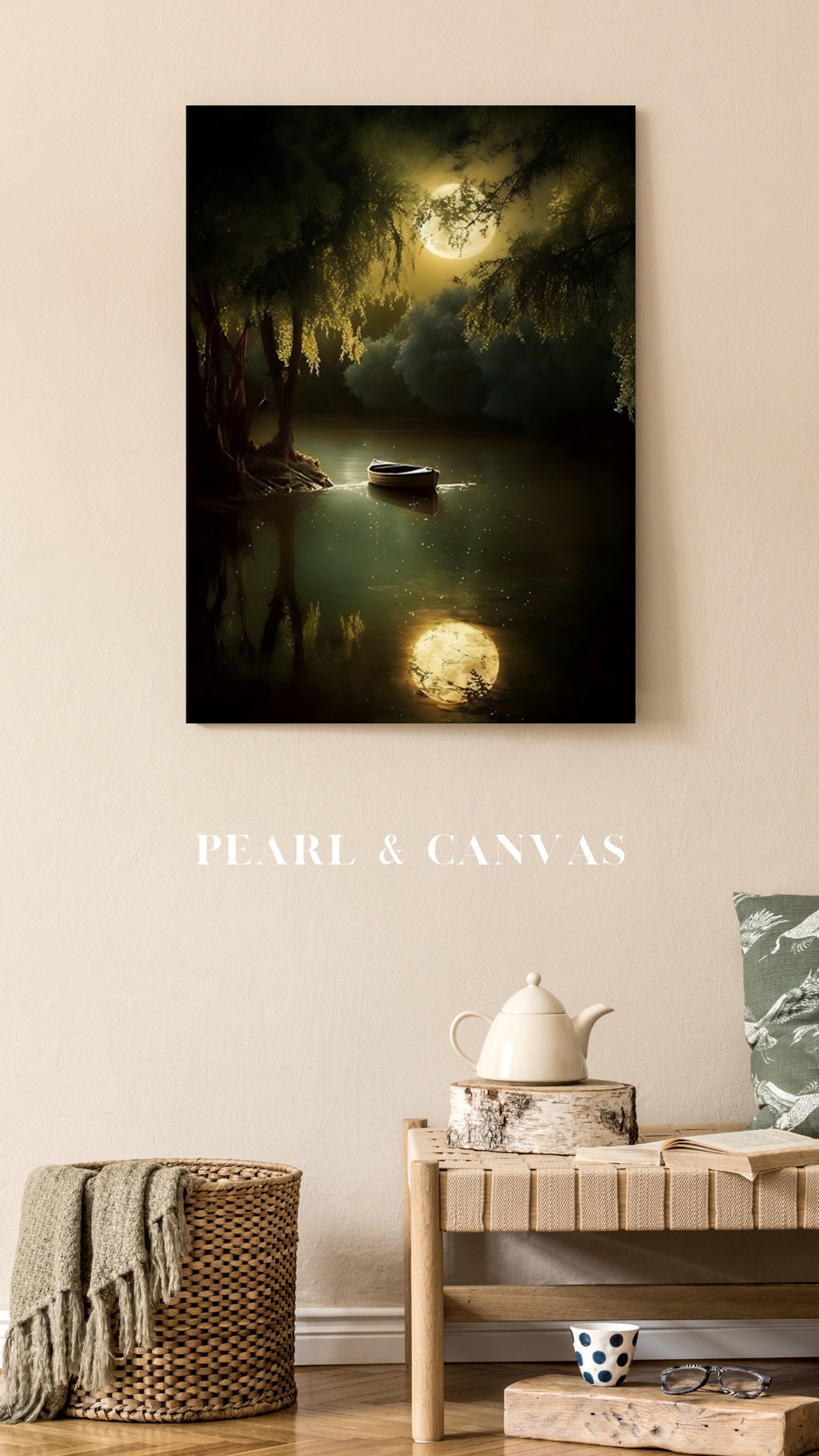 Full Moon Shining Over Southern River Bayou Canvas Painting - Etsy