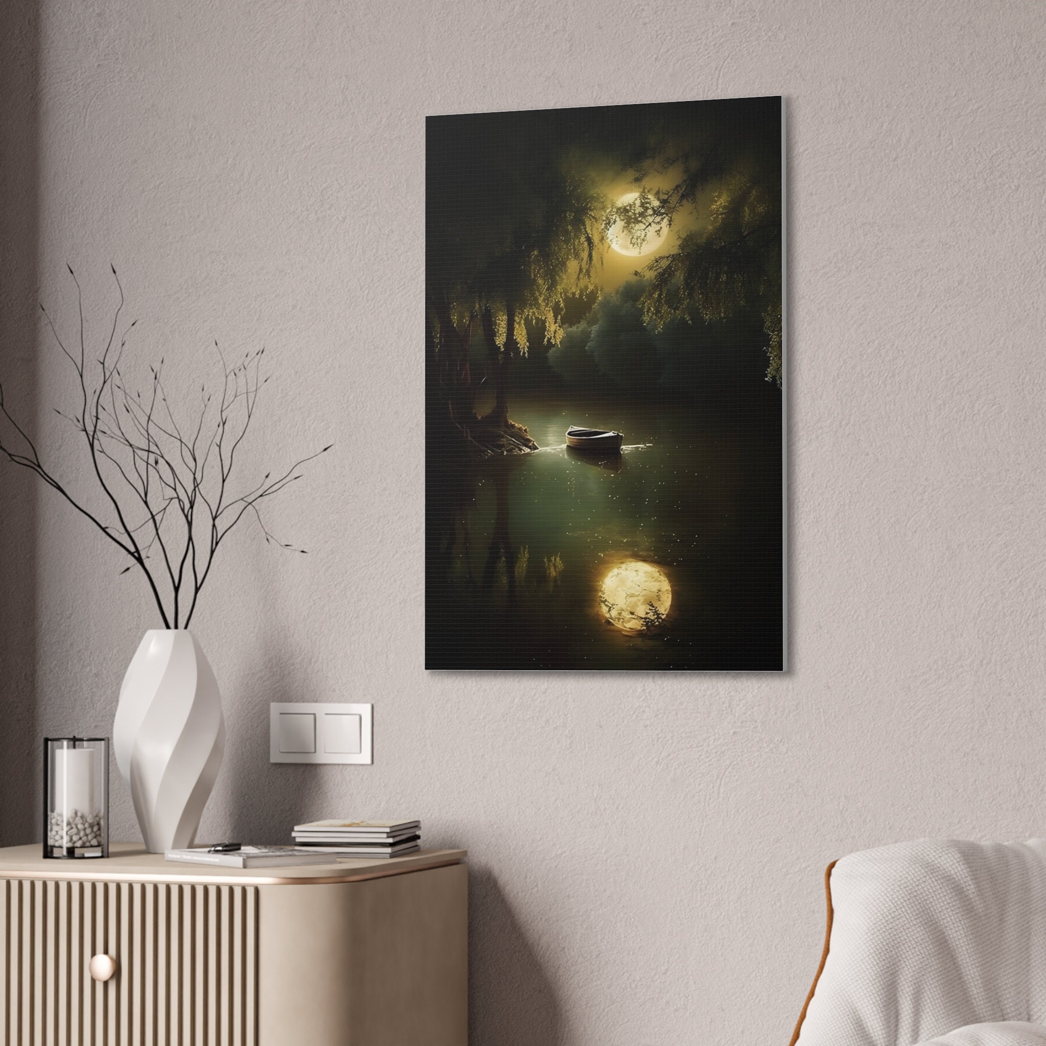 Full Moon Shining Over Southern River Bayou Canvas Painting - Etsy