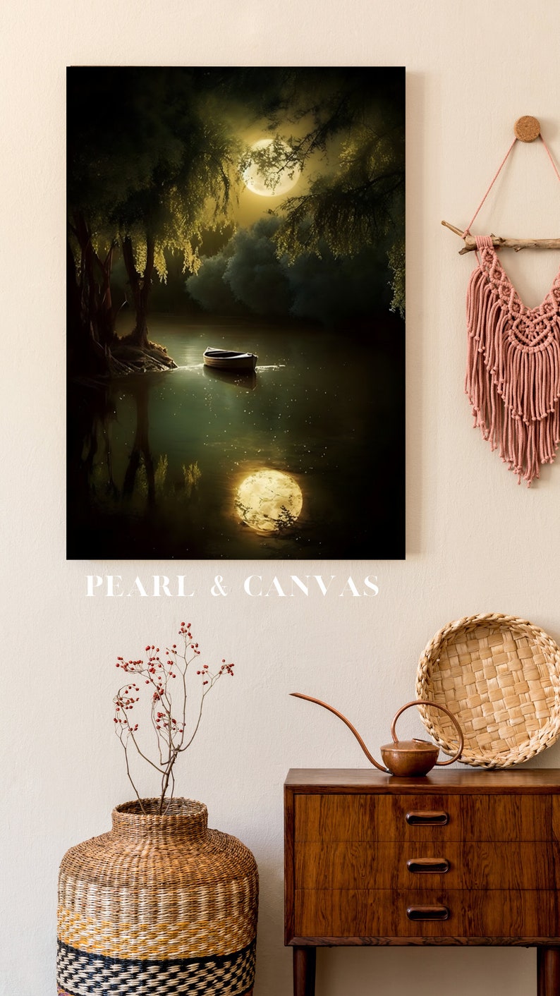 Full Moon Shining Over Southern River Bayou Canvas Painting - Etsy