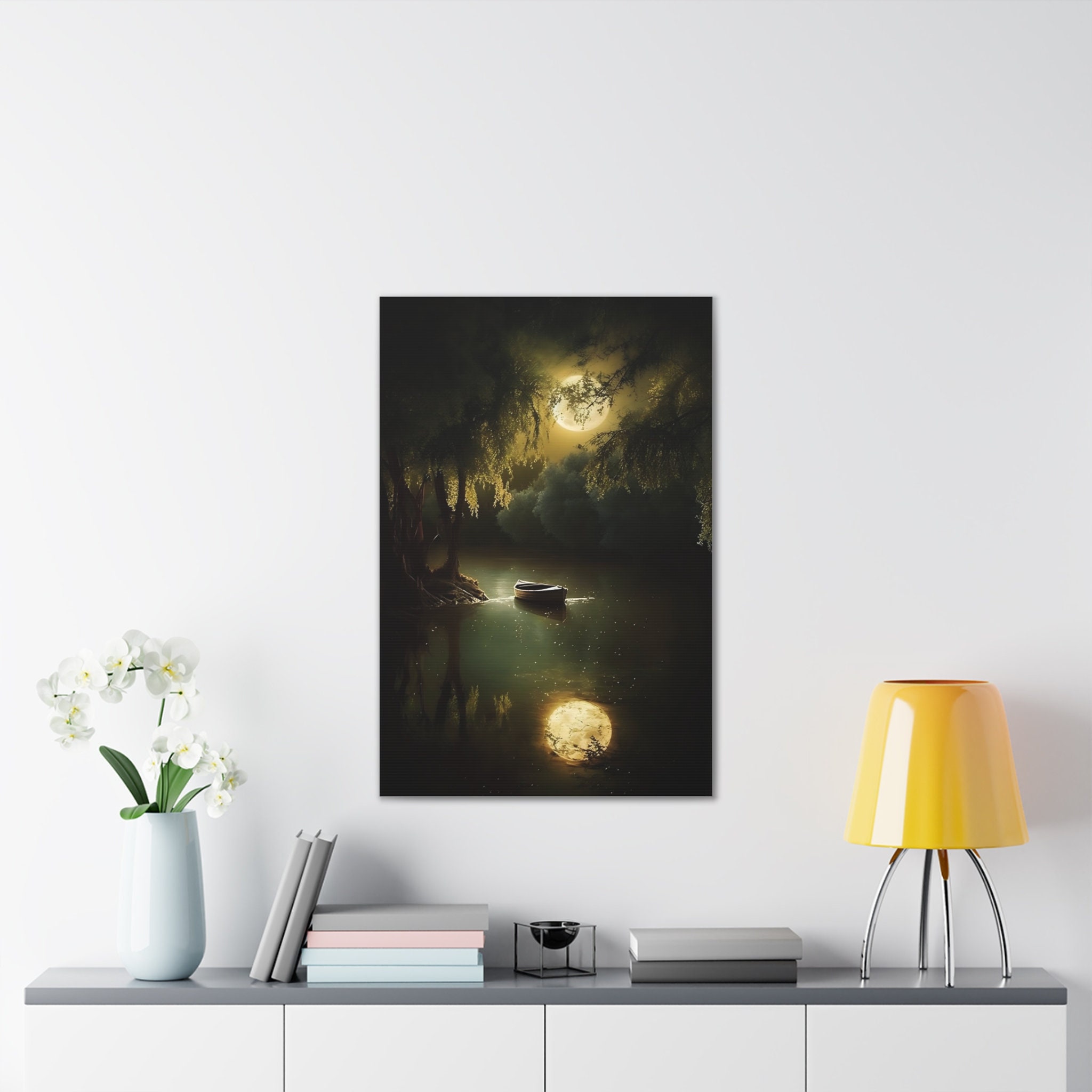 Full Moon Shining Over Southern River Bayou Canvas Painting - Etsy