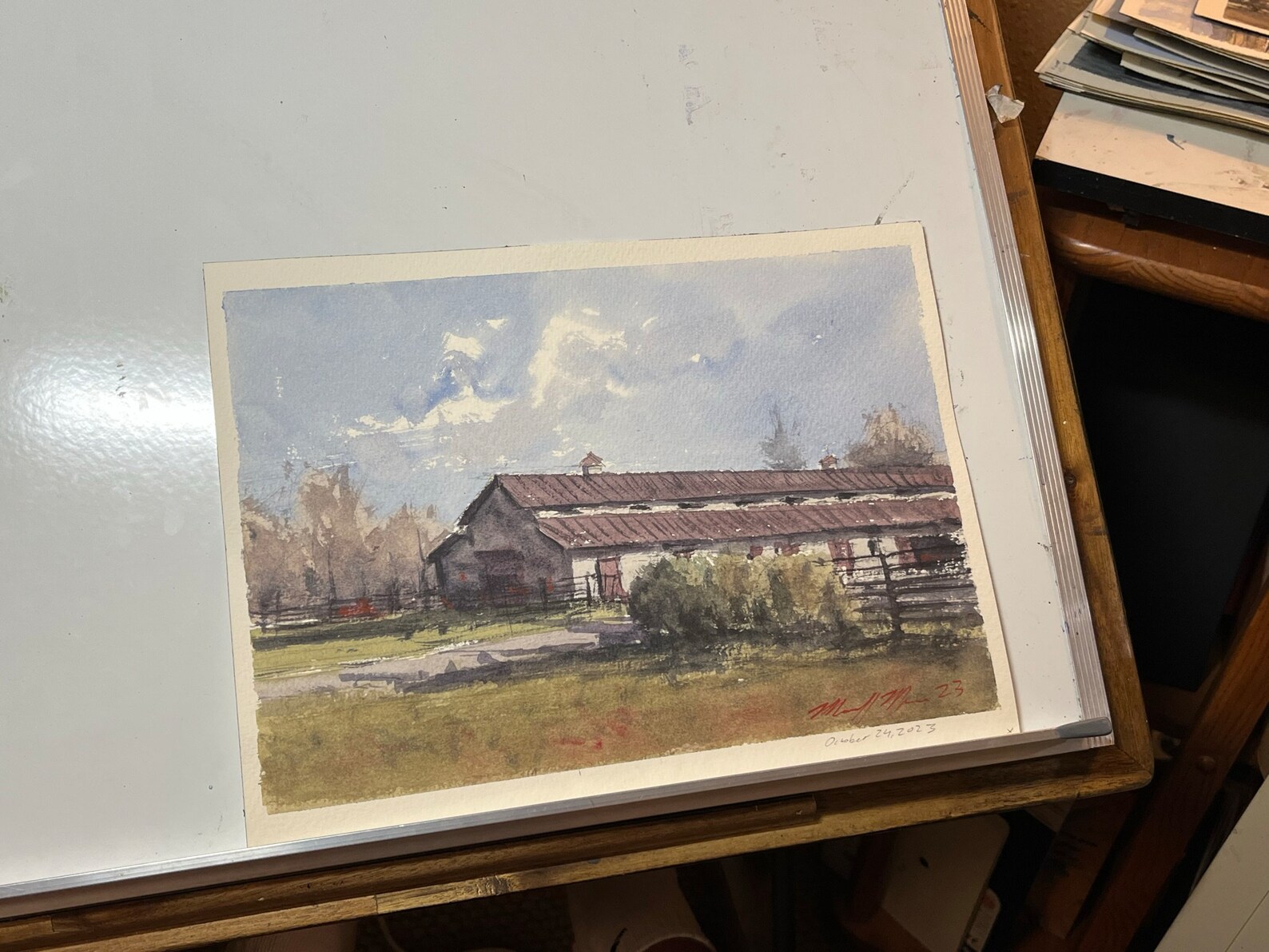 Original Autumn Barn Scene in Watercolor by Maxwell Moran 12x9 Inches ...