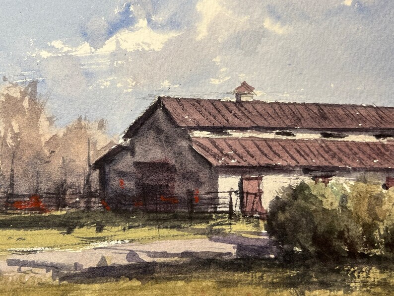 Original Autumn Barn Scene in Watercolor by Maxwell Moran 12x9 Inches ...