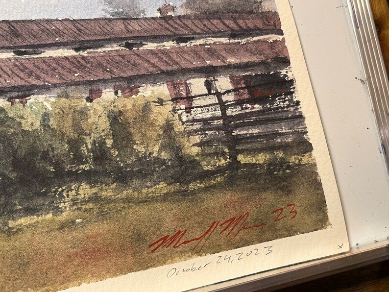 Original Autumn Barn Scene in Watercolor by Maxwell Moran 12x9 Inches ...