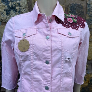 Pink Denim Jacket With Floral Patches - Etsy