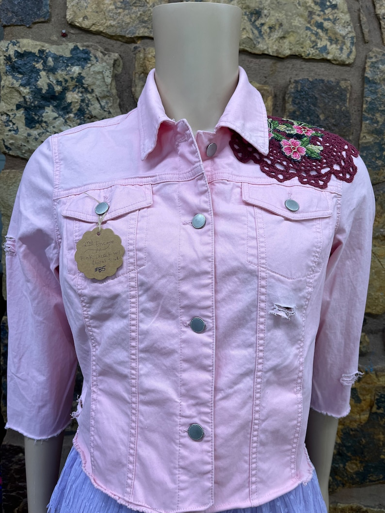 Pink Denim Jacket With Floral Patches - Etsy