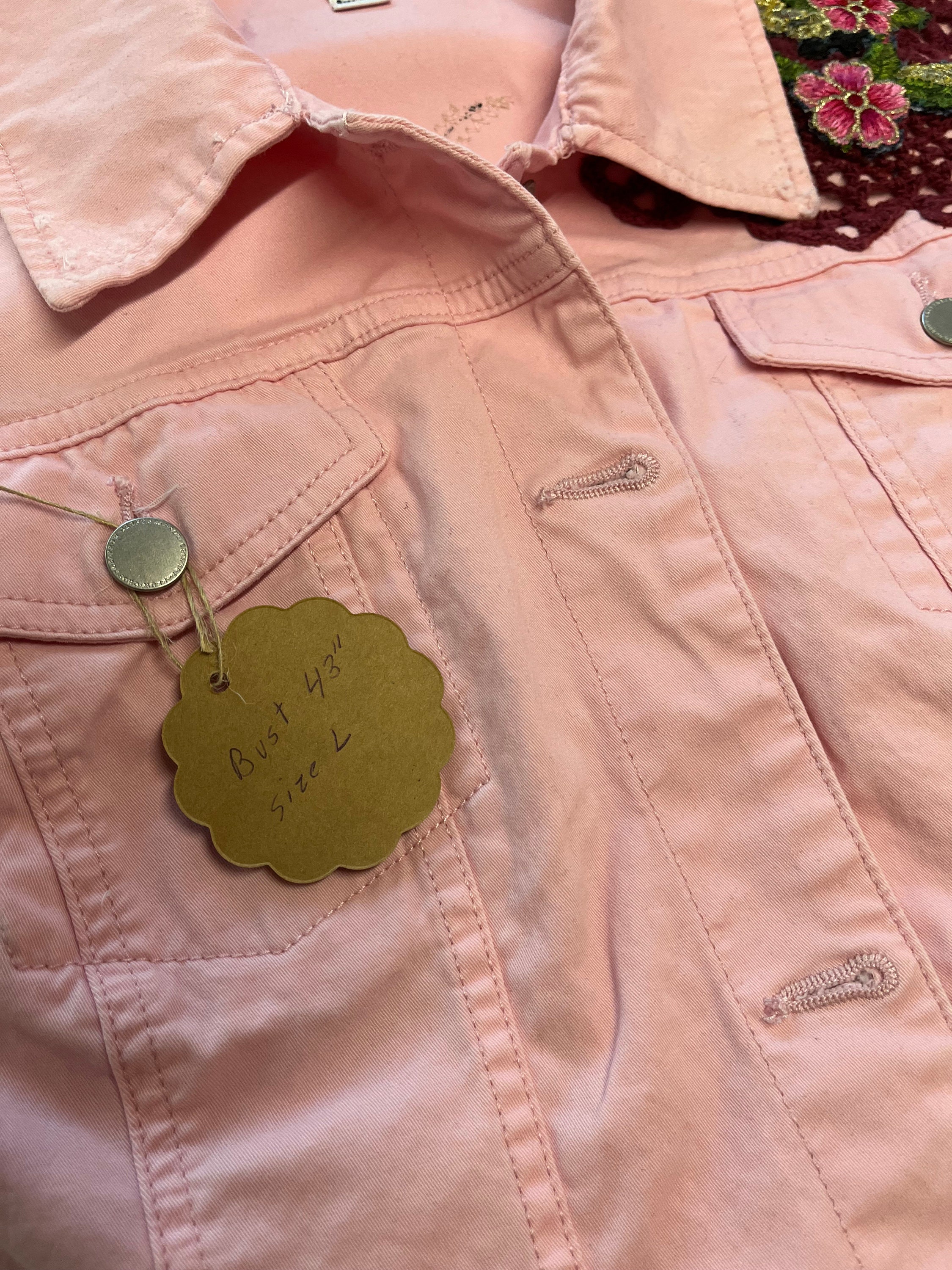 Pink Denim Jacket With Floral Patches - Etsy