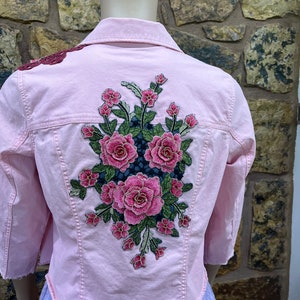 Pink Denim Jacket With Floral Patches - Etsy
