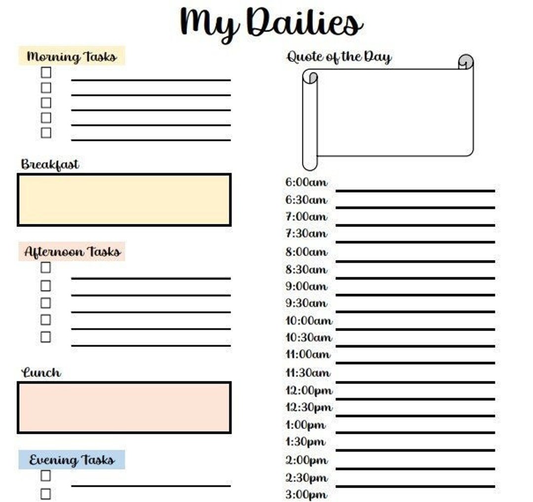 Digital Planner Page, Printable, Daily Planner, Food Log, Hourly ...