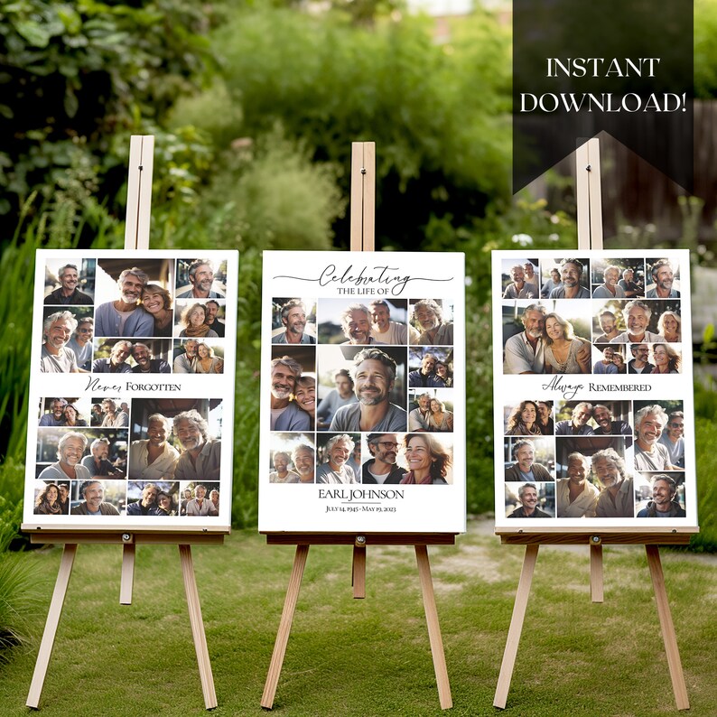 Memory Board Template, Funeral Picture Collage Sign Set Templates ...