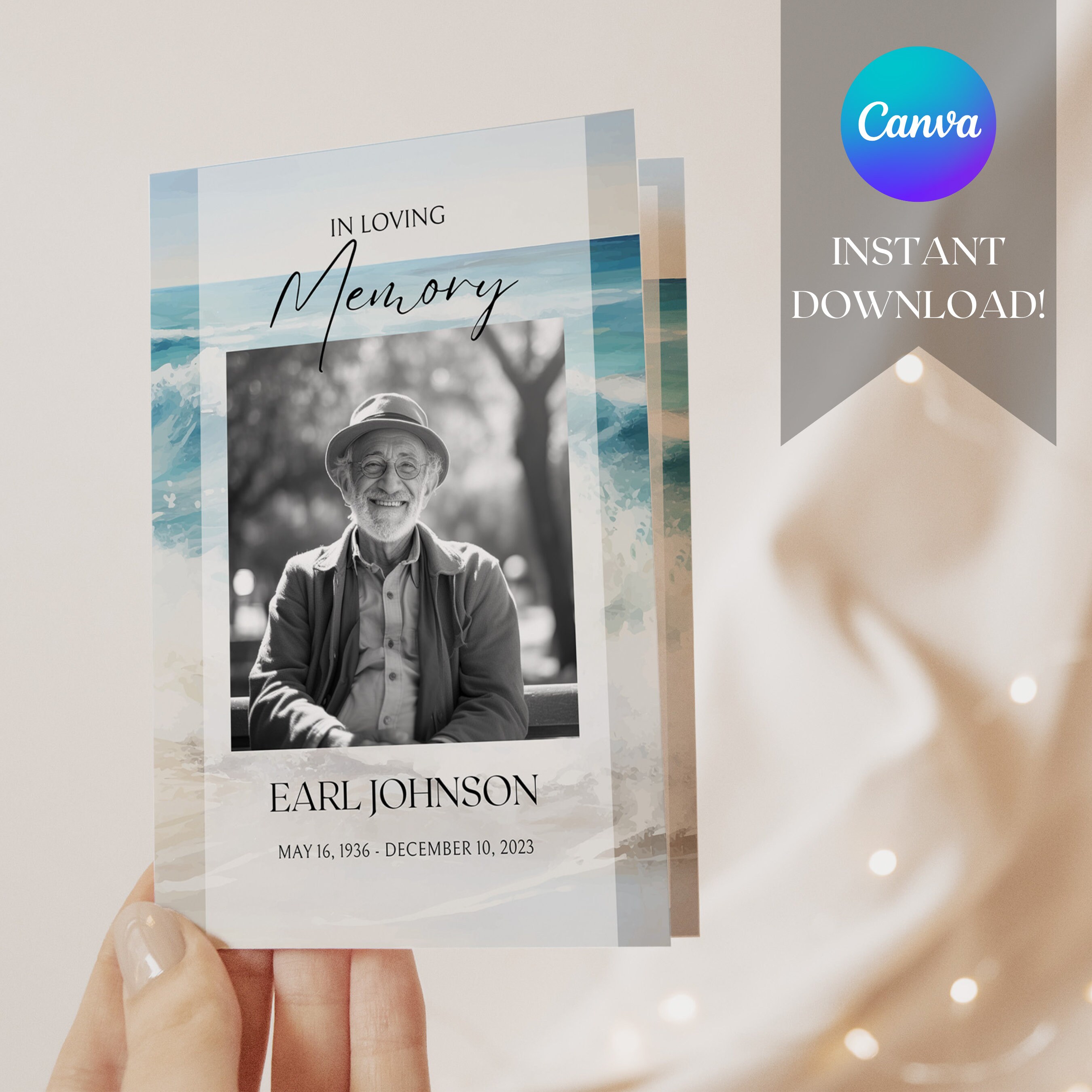 Beach Funeral Program, Funeral Program Template, Printable Funeral ...