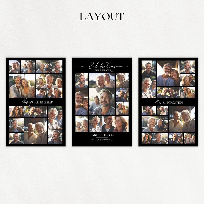 Memory Board Template, Funeral Picture Collage Sign Set Templates ...