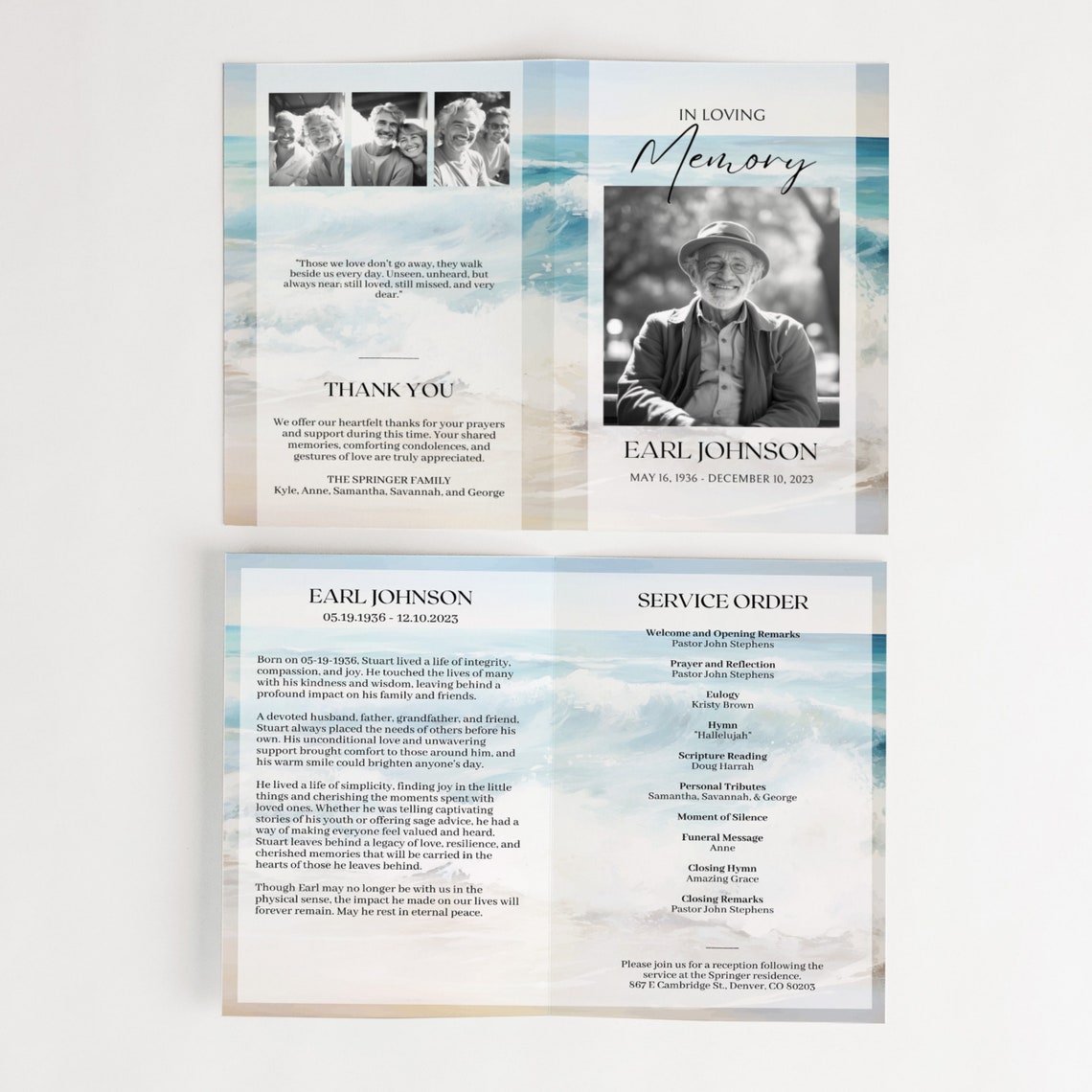 Beach Funeral Program, Funeral Program Template, Printable Funeral ...