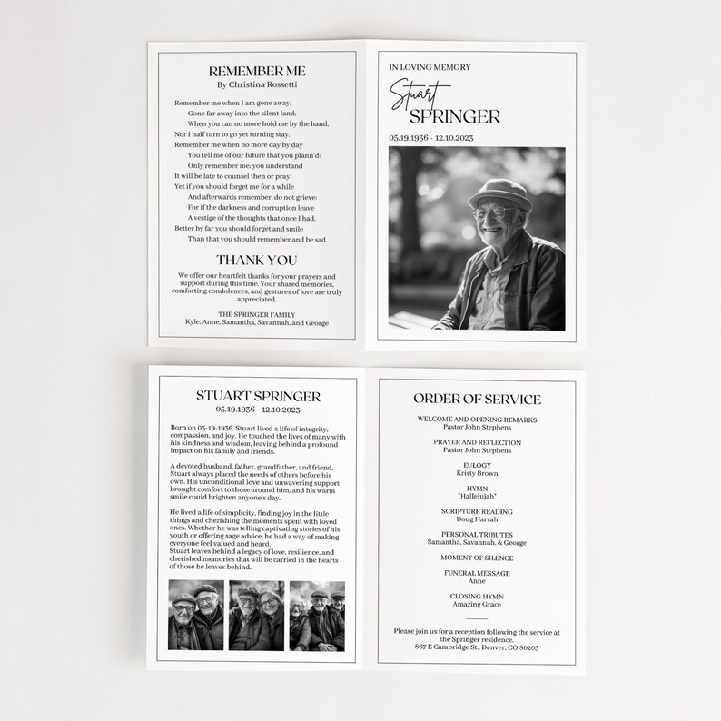 Funeral Program Template, Editable Photo Funeral Program, CANVA ...