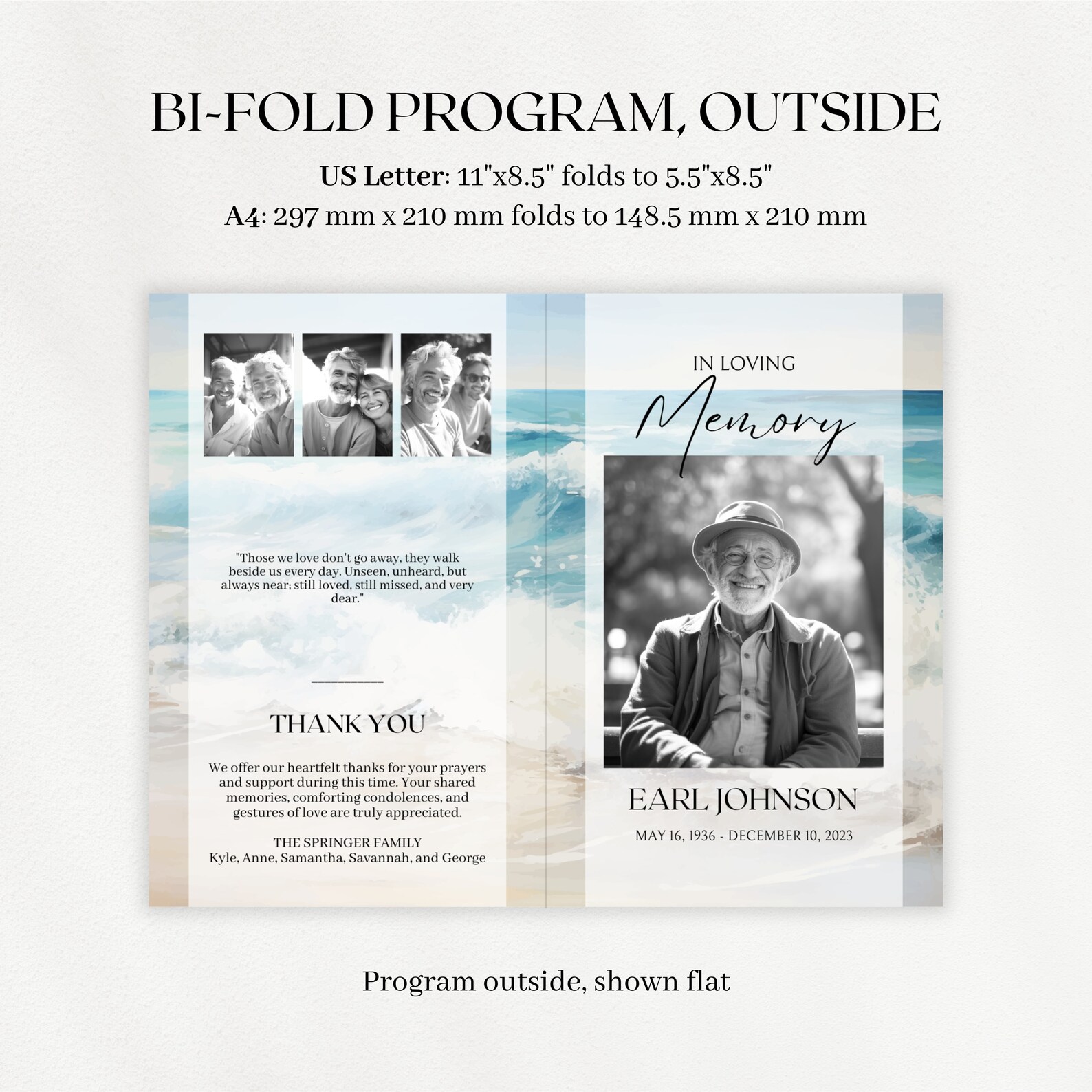 Beach Funeral Program, Funeral Program Template, Printable Funeral ...