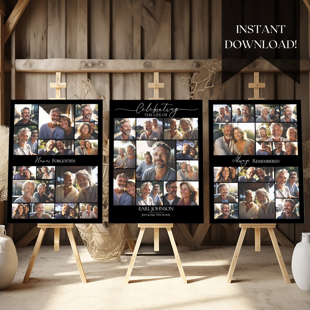 Memory Board Template, Funeral Picture Collage Sign Set Templates ...