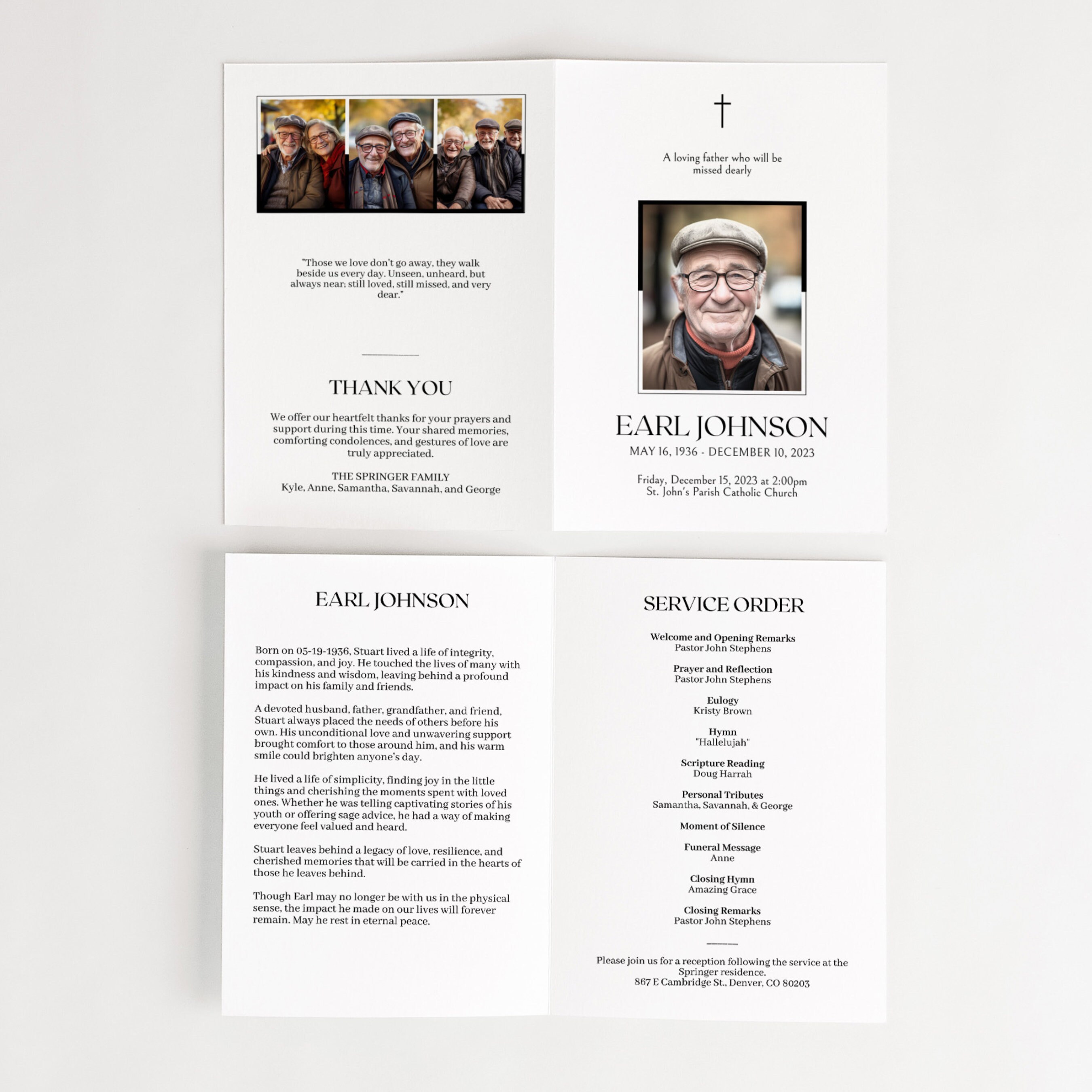 Funeral Program Template for Man, Editable Photo Funeral Program, CANVA ...