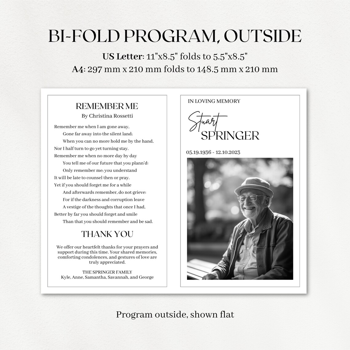 Funeral Program Template, Editable Photo Funeral Program, CANVA ...